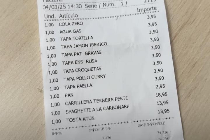 Enseña el ticket del 'restaurante peor valorado de España' y nadie da ...
