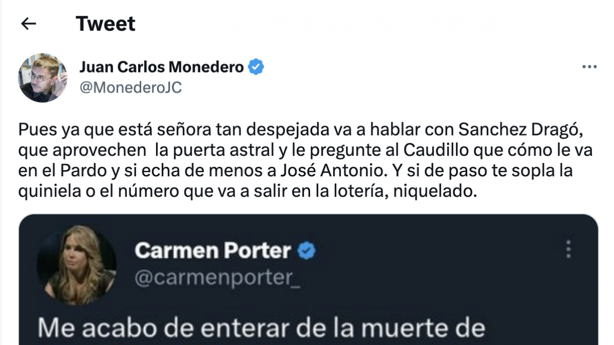 Carmen Porter responde a este tuit de Juan Carlos Monedero sobre ella y ...